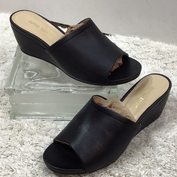 David Tate | Shoes | David Tate Black Leather Wedge Slides 9w | Poshmark